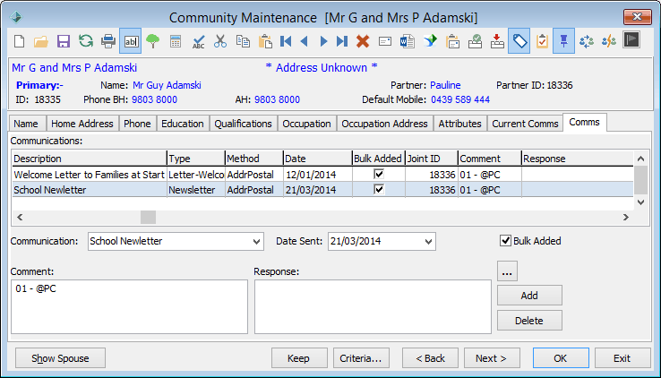 Community Maintenance - Comms tab - Synergetic Application - Confluence