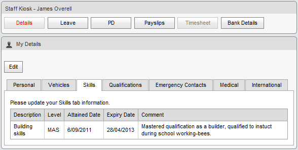My Details - Skills tab - SynWeb - Confluence